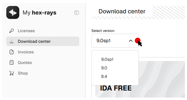 How do I download specific versions of IDA Pro or IDA Home?