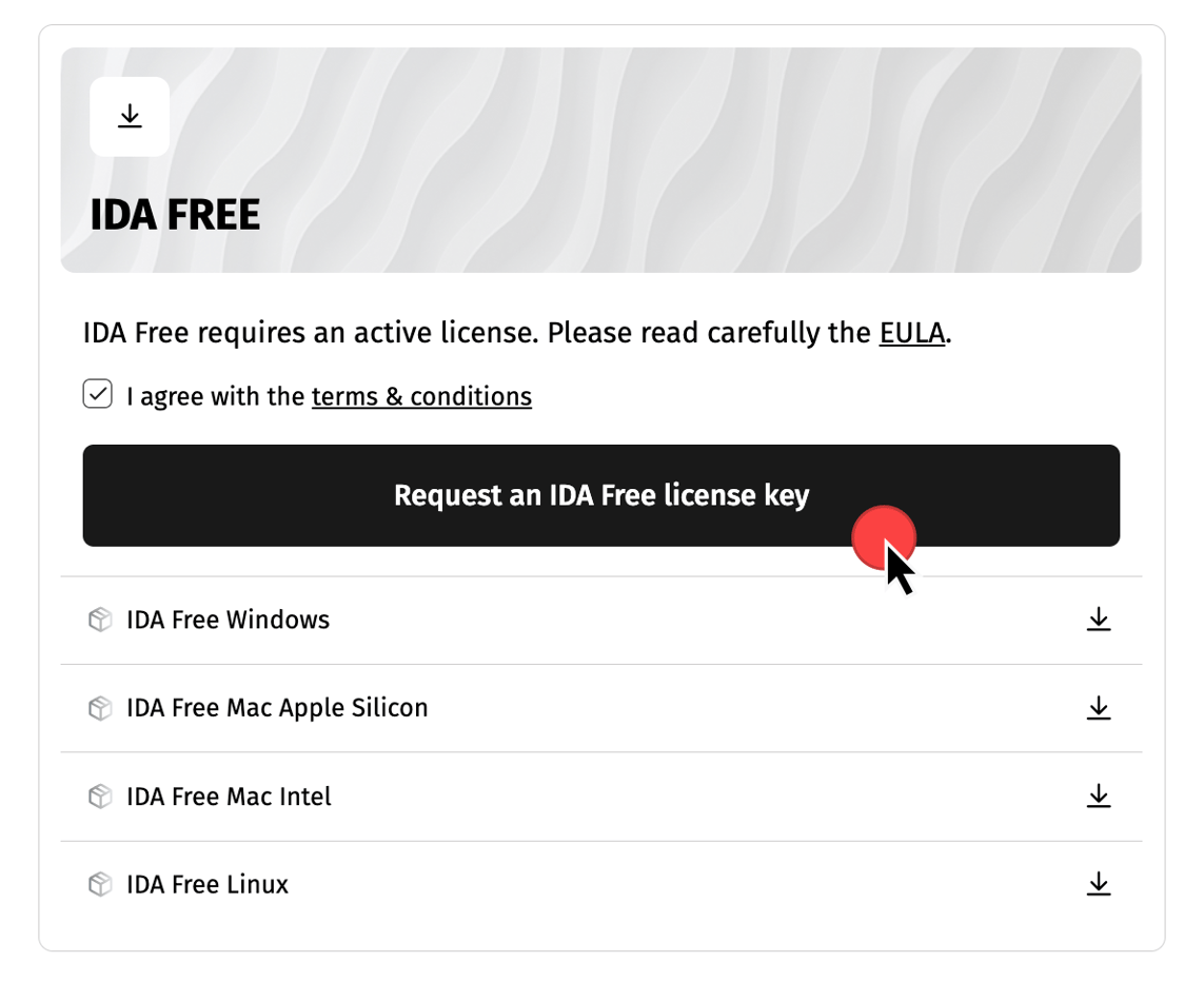 What steps should I follow to request a license key for IDA Free?